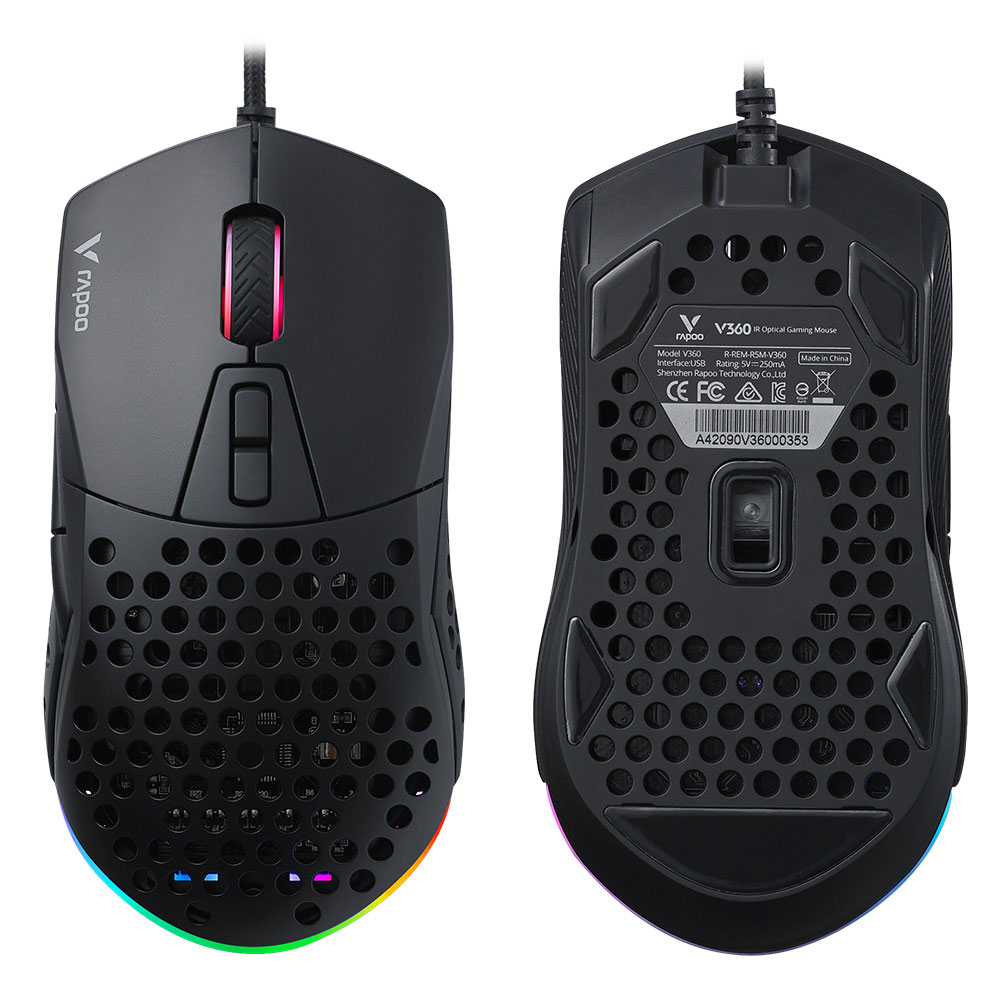 RAPOO V360 DETACHABLE RGB BACKLIT IR OPTICAL WIRED GAMING MOUSE ...